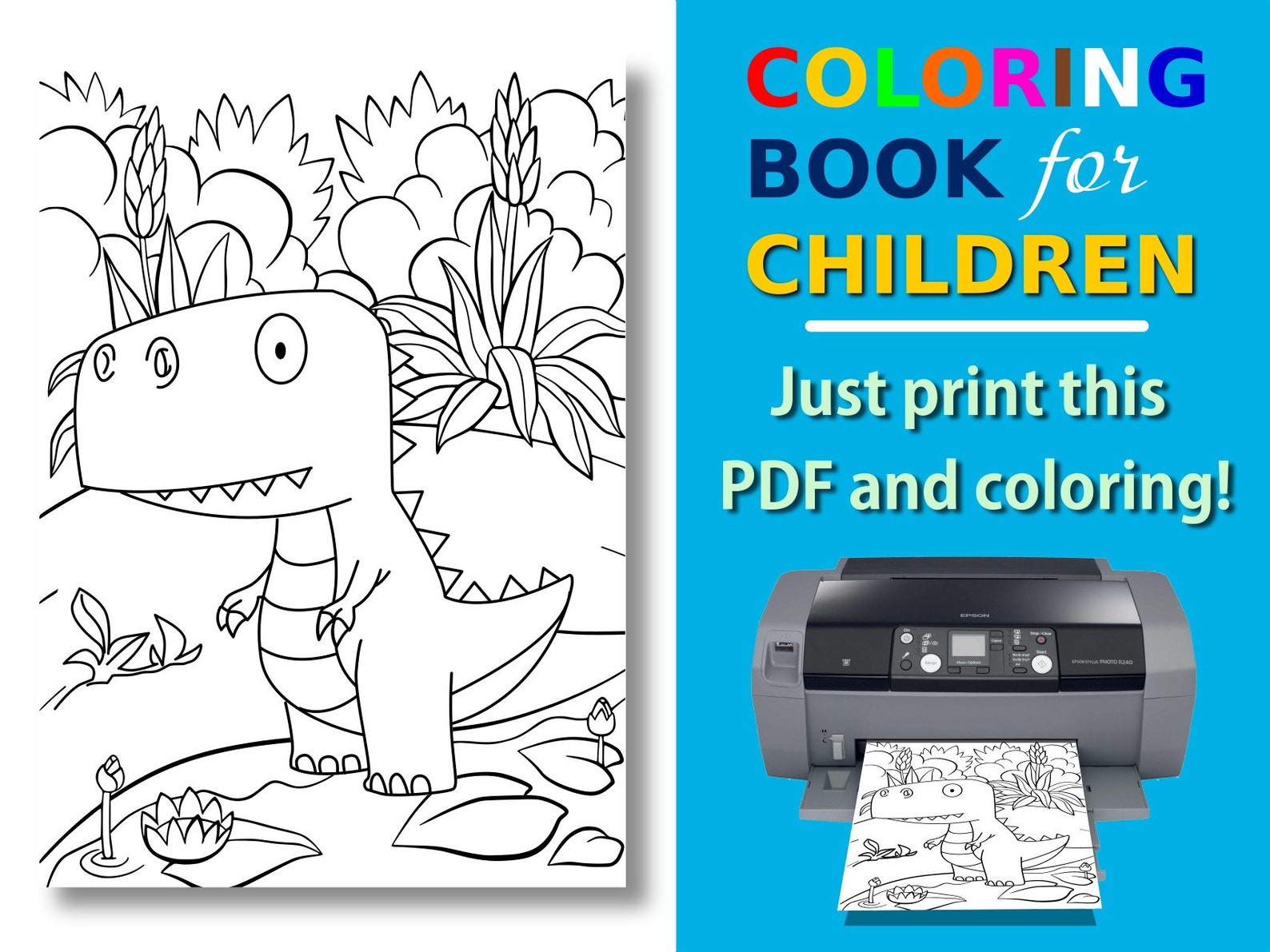 Dinosaur Coloring Pages for Kids Printable, Dinosaur Coloring Book ...