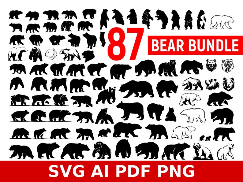 Bear Svg, Bear Bundle, Bear Clipart, Bear Silhouette, Bear Vector, Bear ...