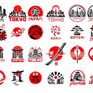 96 Japanese Themed Vector Design Clipart Bundle | Samurai Logo SVG PDF ...