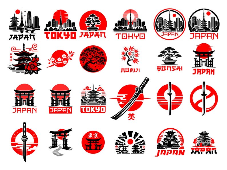 96 Japanese Themed Vector Design Clipart Bundle | Samurai Logo SVG PDF ...