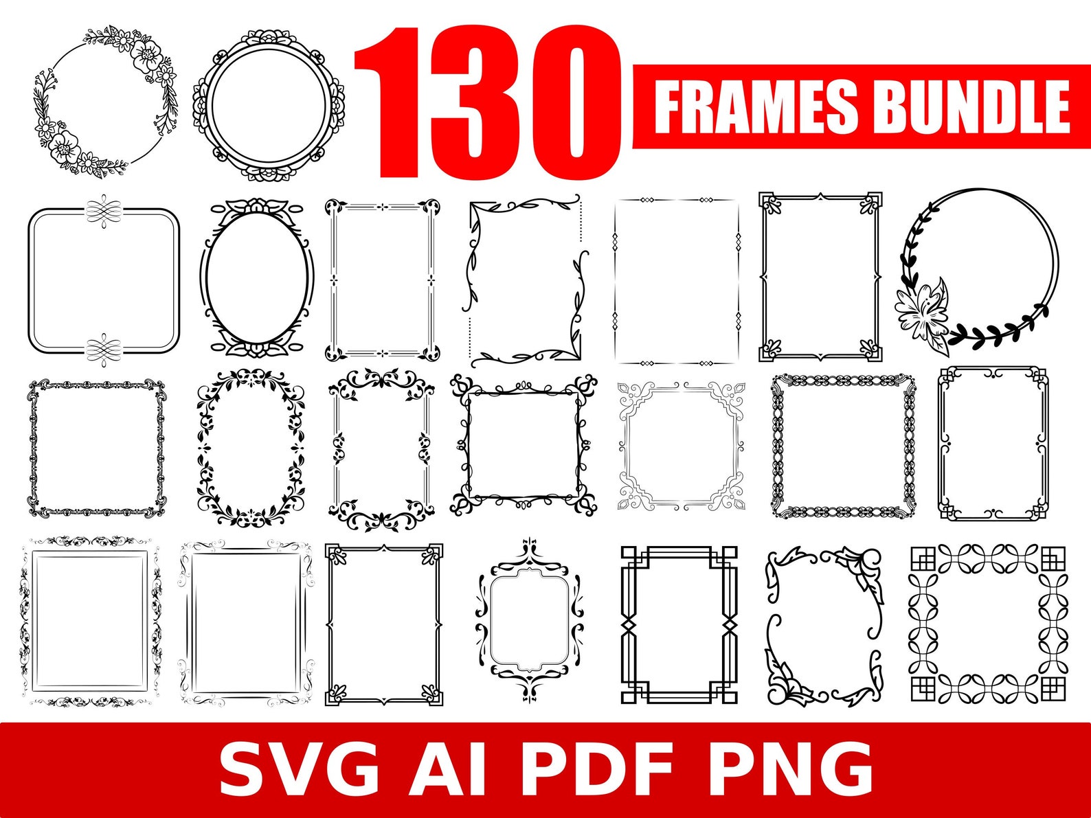 Frame Bundle Svg, Square Frame Bundle, Vintage Frame Svg, Floral Frame ...