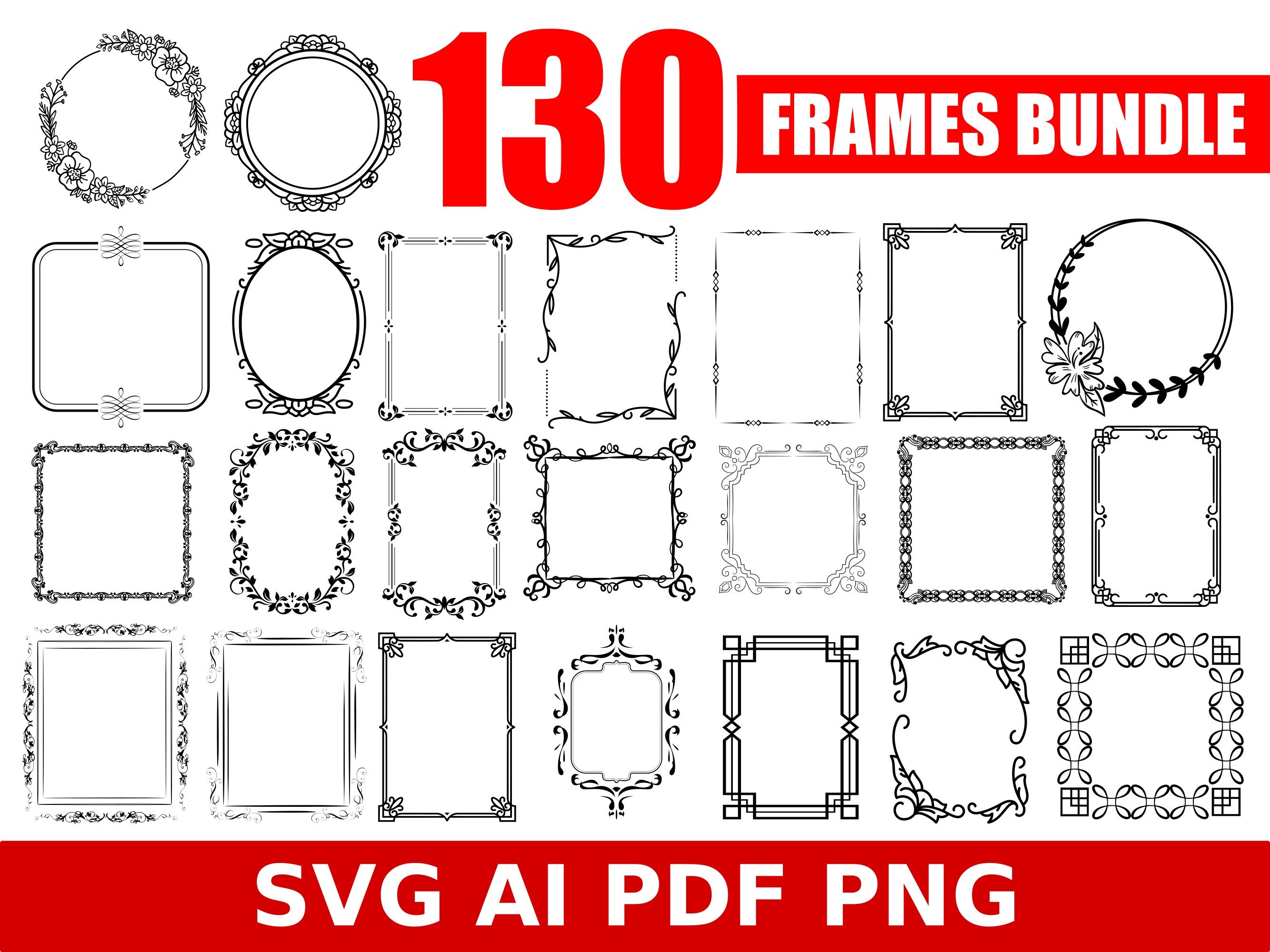 Frame Bundle Svg, Square Frame Bundle, Vintage Frame Svg, Floral Frame ...