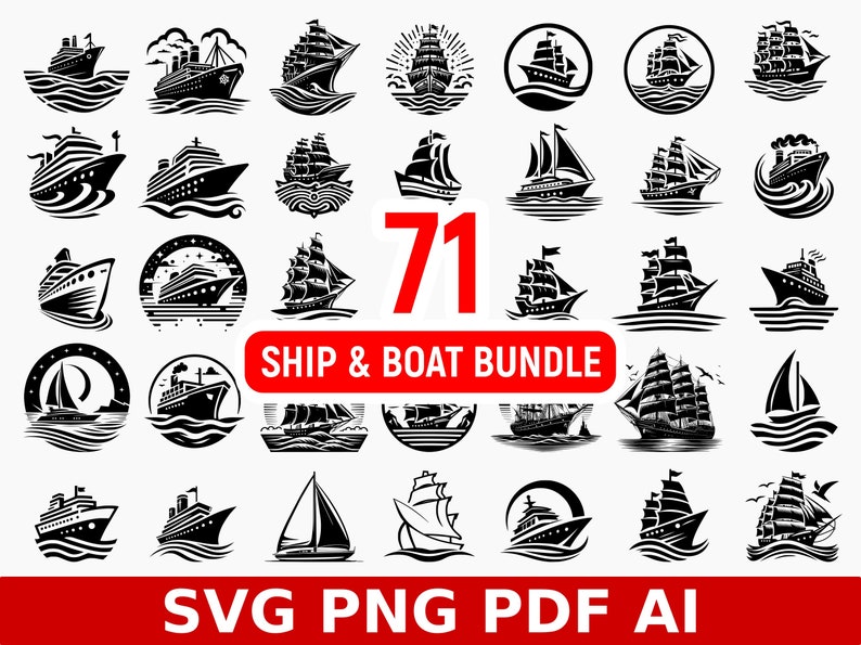 70+ Ship Boat Logo SVG PNG PDF Vector Clipart Bundle | Boat Bundle ...
