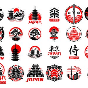 96 Japanese Themed Vector Design Clipart Bundle | Samurai Logo SVG PDF ...