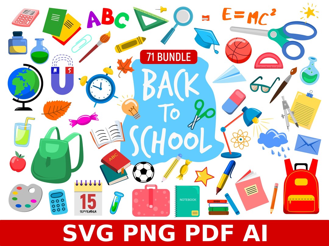 Back to School Svg Clipart, School Clipart Set, School Supplies SVG ...