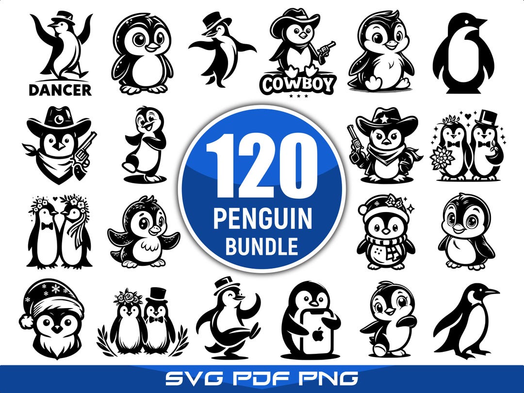 Penguin SVG Bundle 120 Design Vector Clipart PNG PDF for Logos Shirts ...