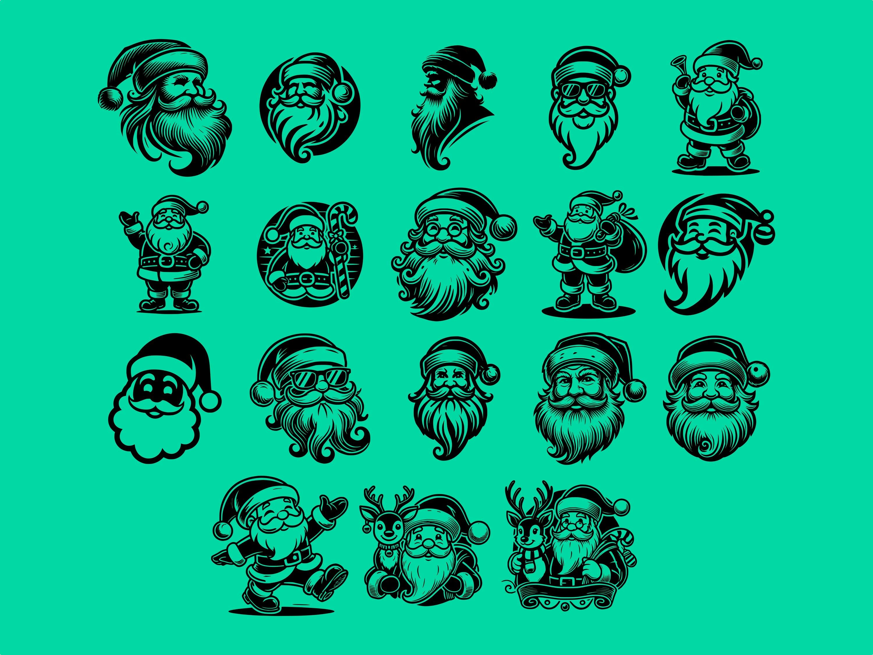 Santa Claus Vector Design Bundle: Christmas SVG, PNG, PDF (74 Designs ...