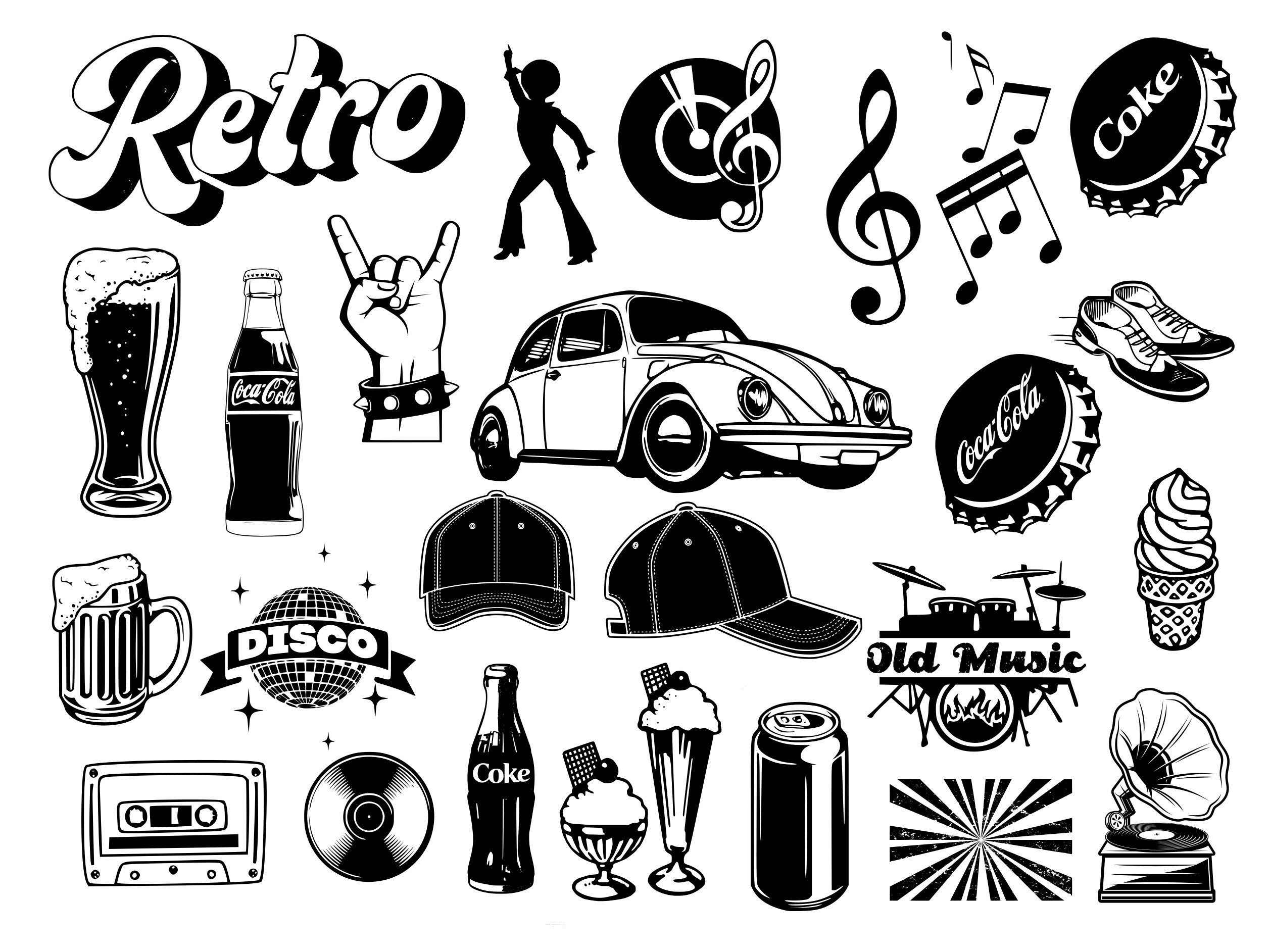 160+ Retro SVG Clipart Bundle, Retro Vector, Retro Elements, Retro ...