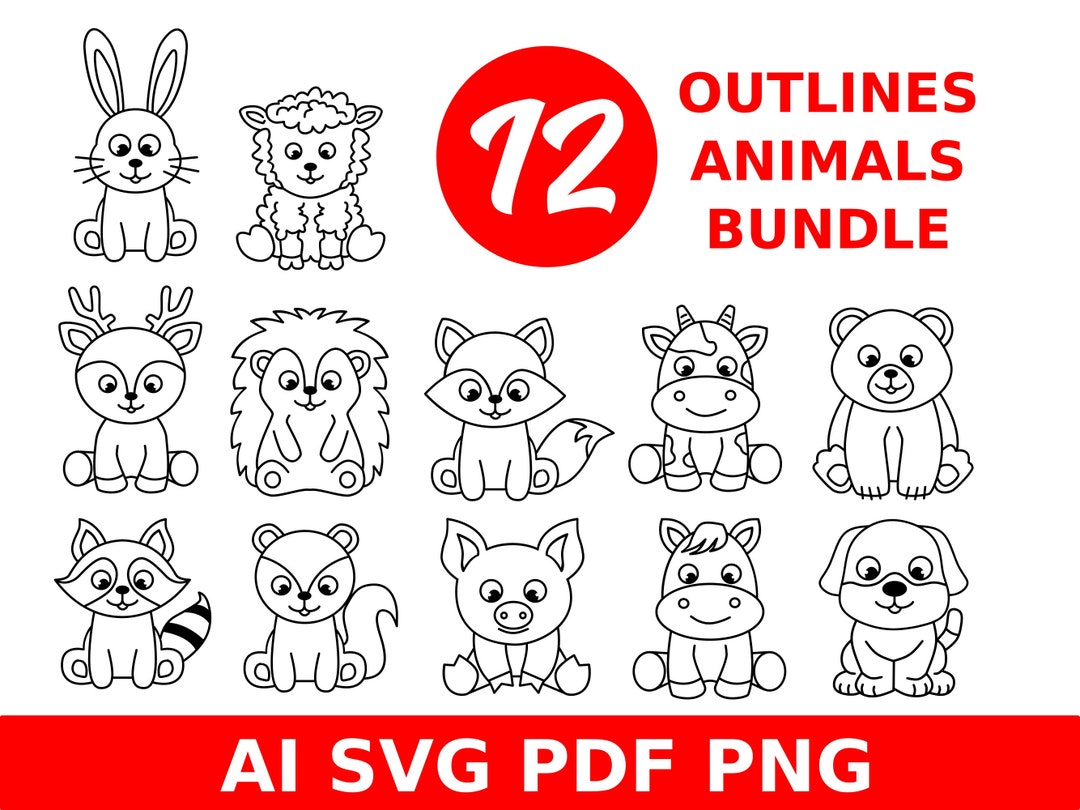 Animals Outline Bundle, Animals Pack Png, Animals Svg, Animals Svg Cut ...