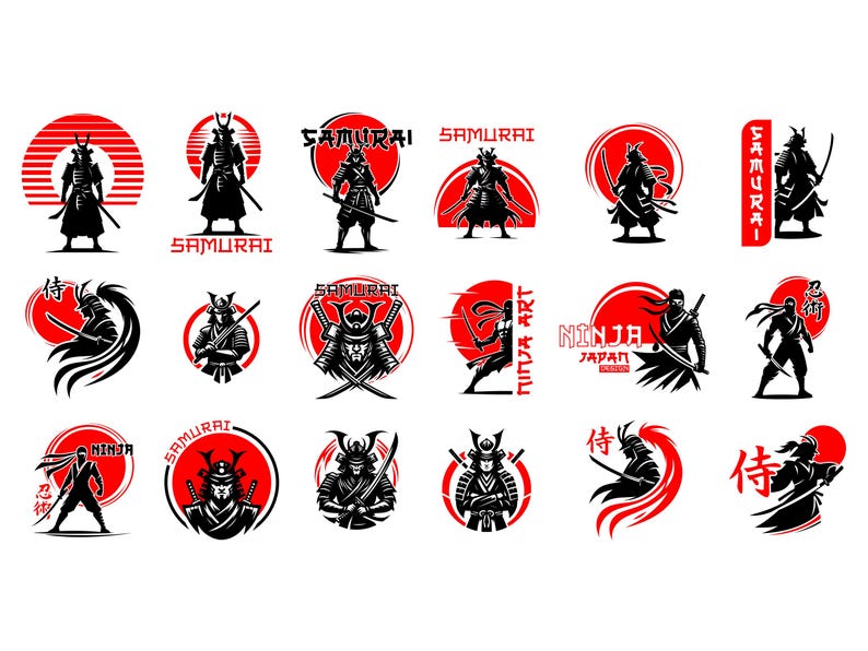72 Samurai Ninja Japan Clipart Bundle SVG PDF PNG | Japanese Vector Art ...