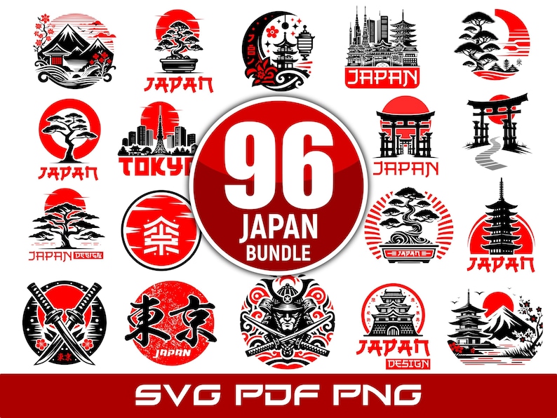 96 Japanese Themed Vector Design Clipart Bundle | Samurai Logo SVG PDF ...