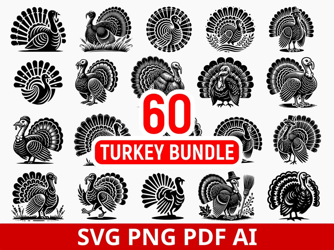60 Bird Turkey Design SVG PDF PNG Bundle – Clipart Silhouette Vector ...