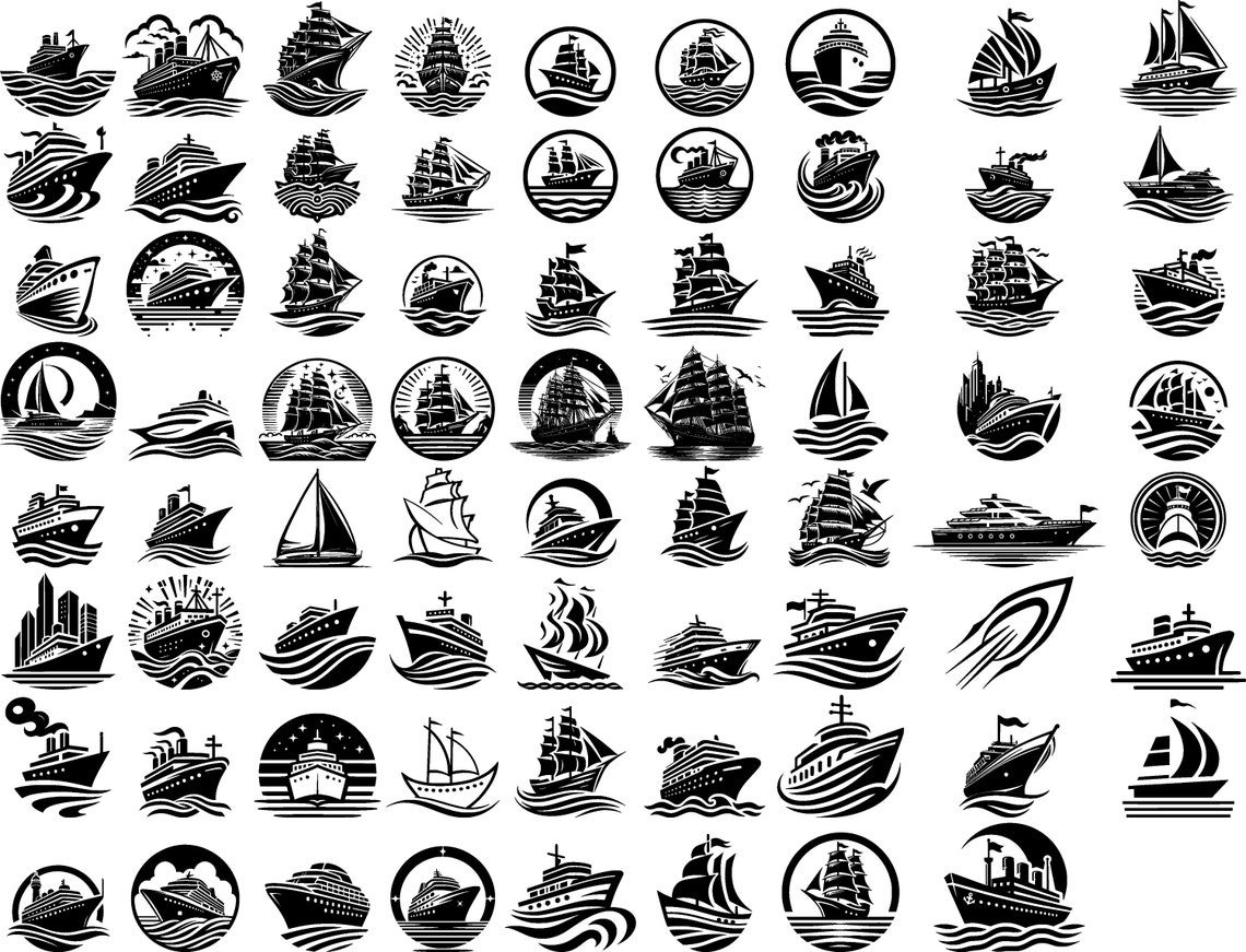 70+ Ship & Boat Logo Vector Clipart Bundle (SVG, PNG, PDF) - Etsy