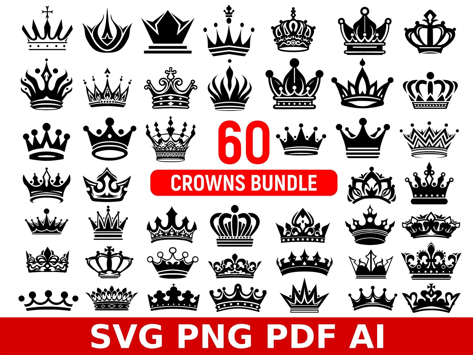 60 Crown SVG Clipart Bundle: Logo, Silhouette, Vector (digital Download ...