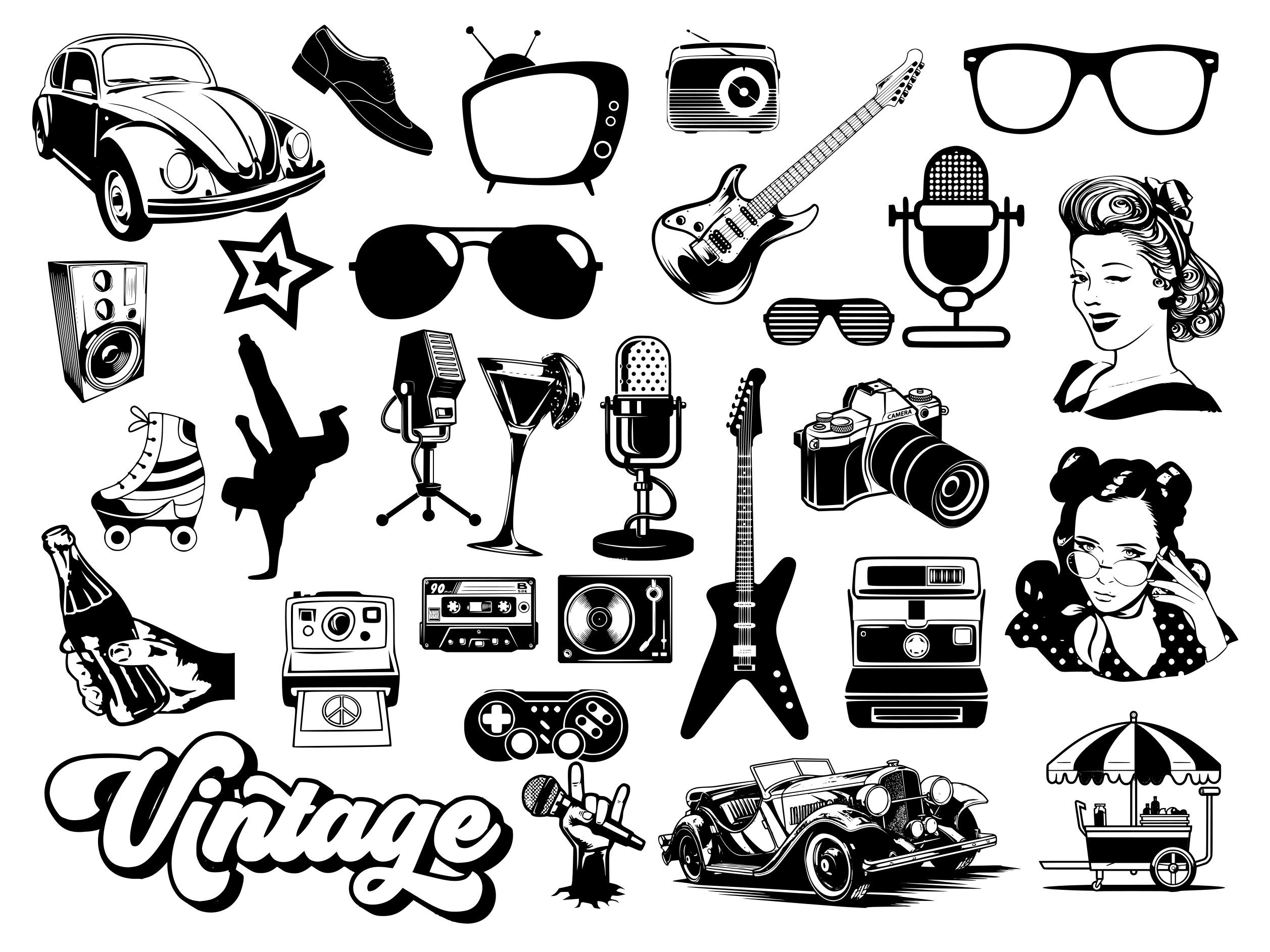 160+ Retro SVG Clipart Bundle, Retro Vector, Retro Elements, Retro ...