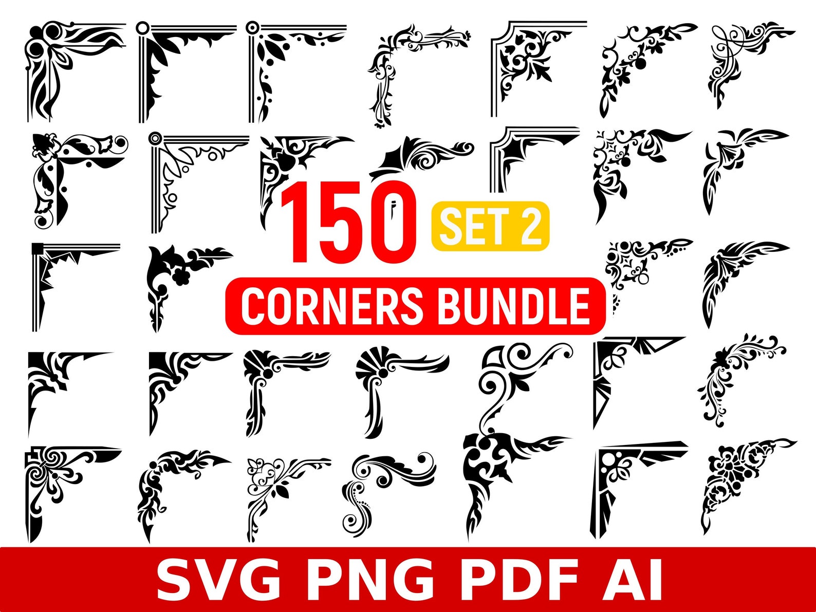 150 Vector Corners Elements SVG PNG PDF | Frame Decoration Bundle ...