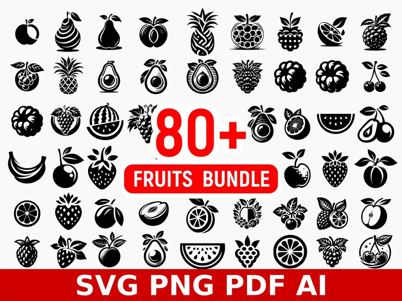 80+ Fruit SVG PNG PDF Clipart Bundle / Apple Svg / Fruit Cut / Cherry ...