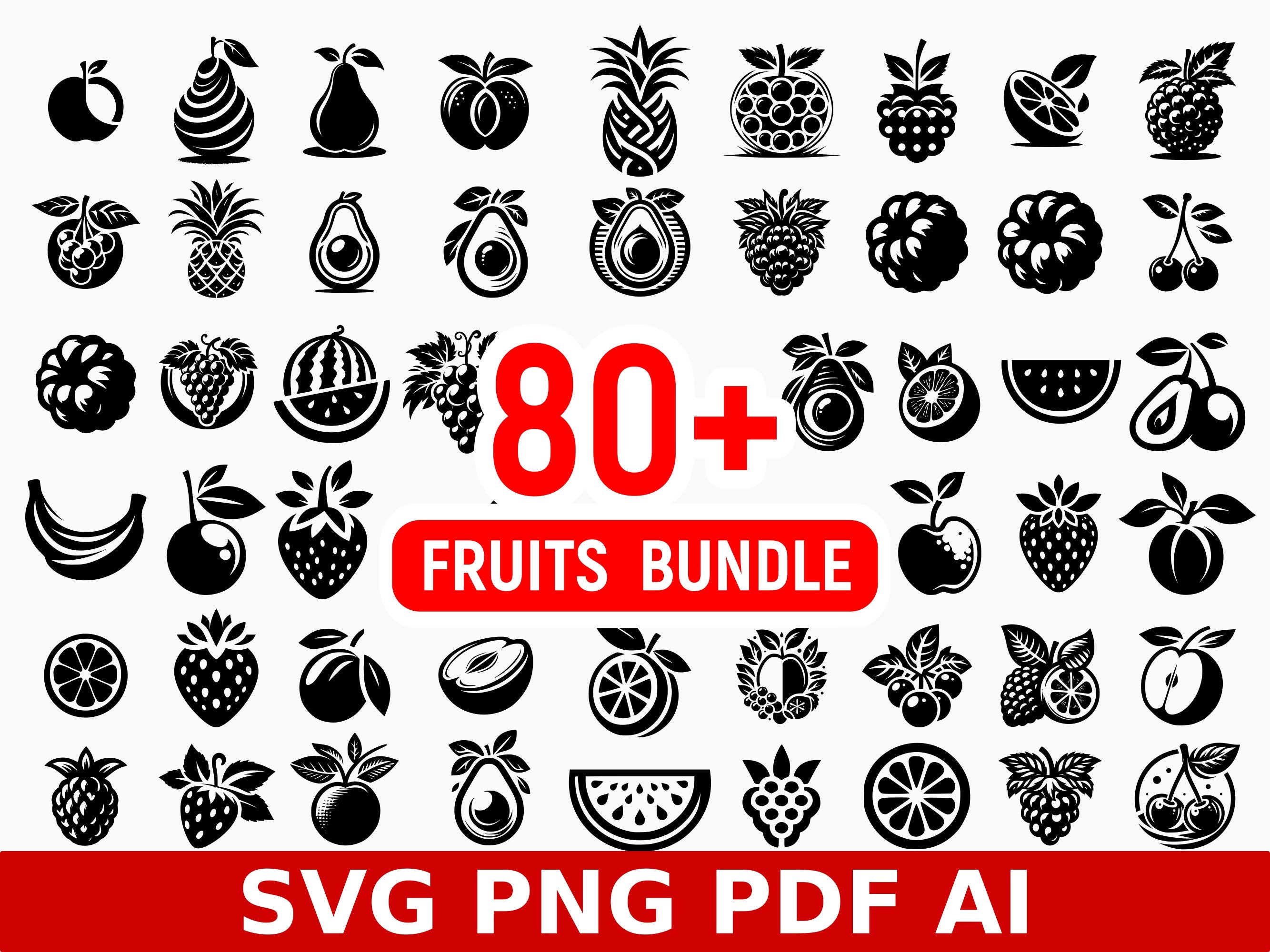 80+ Fruit SVG PNG PDF Clipart Bundle / Apple Svg / Fruit Cut / Cherry ...