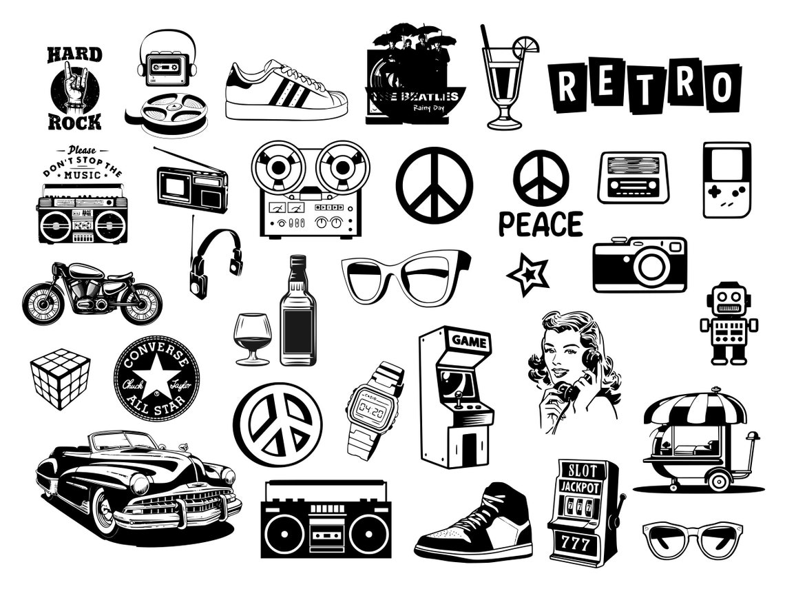 160+ Retro SVG Clipart Bundle, Retro Vector, Retro Elements, Retro ...