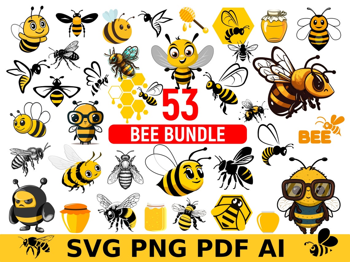 Bee Svg Clipart, Cute Bee Clipart, Bee Design, Bee Art, Bee Bundle, Bee ...