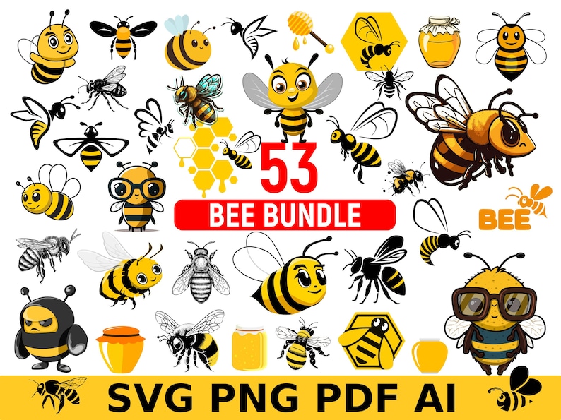 Bee Svg Clipart, Cute Bee Clipart, Bee Design, Bee Art, Bee Bundle, Bee ...