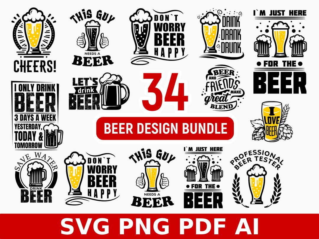 34 Beer Design Bundle: Funny Drinking SVG, PNG, PDF Clipart - Etsy