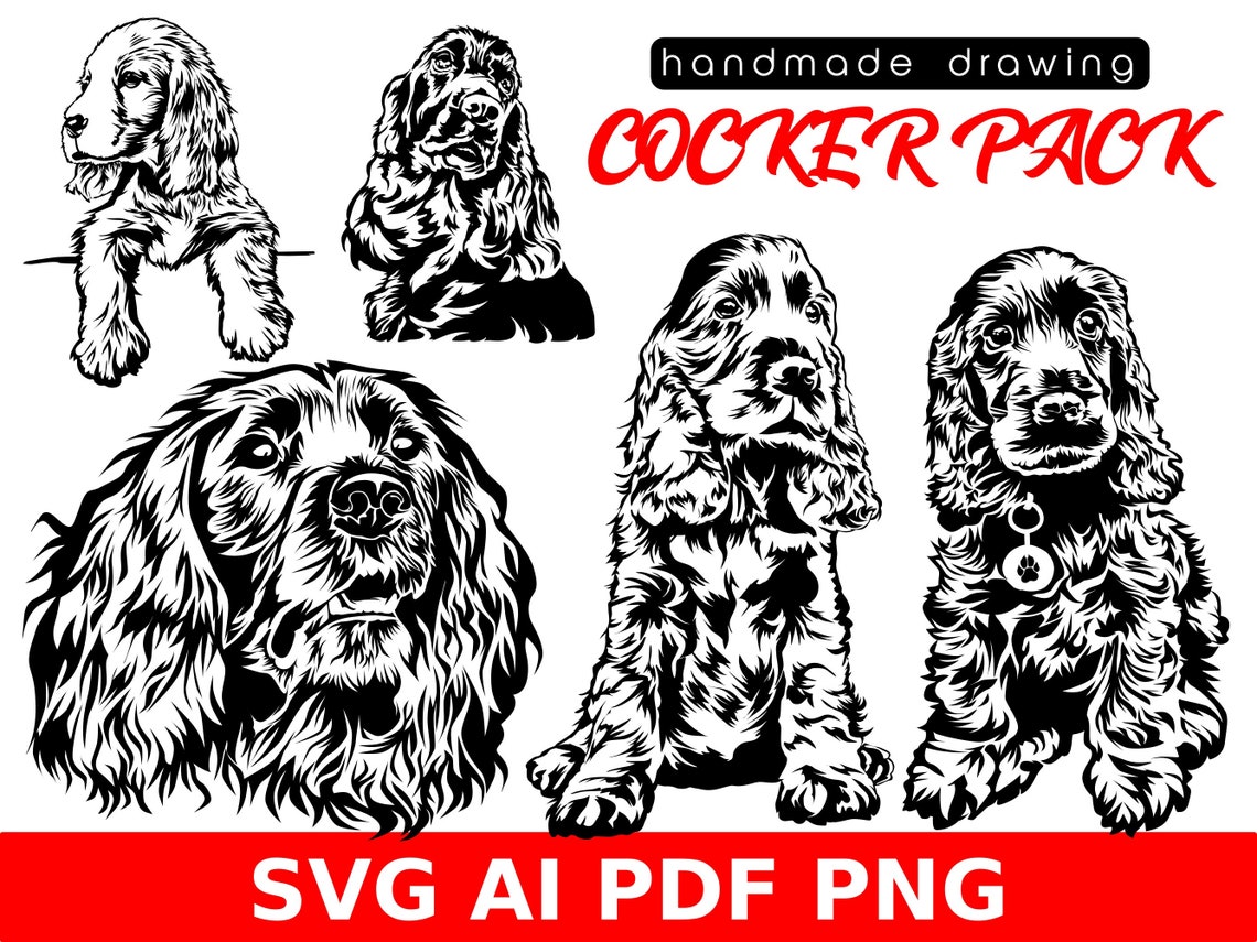 Cocker Vector Art, Spaniel Clipart Png, Cocker Svg, Cocker Spaniel Line ...