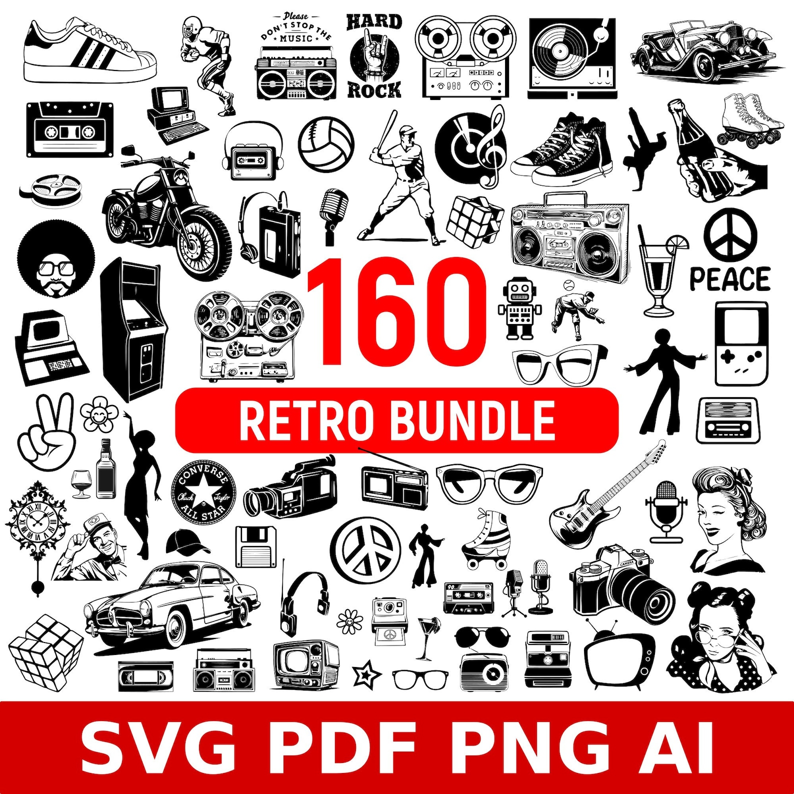 160+ Retro SVG Clipart Bundle, Retro Vector, Retro Elements, Retro ...