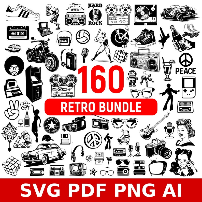 160+ Retro SVG Clipart Bundle, Retro Vector, Retro Elements, Retro ...
