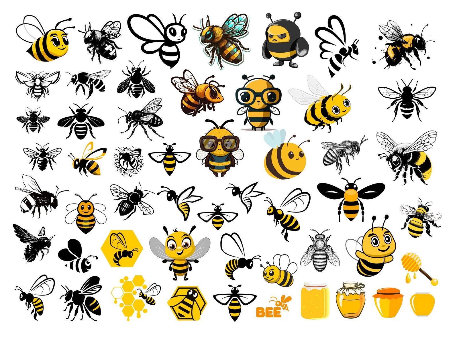 Bee Svg Clipart, Cute Bee Clipart, Bee Design, Bee Art, Bee Bundle, Bee ...
