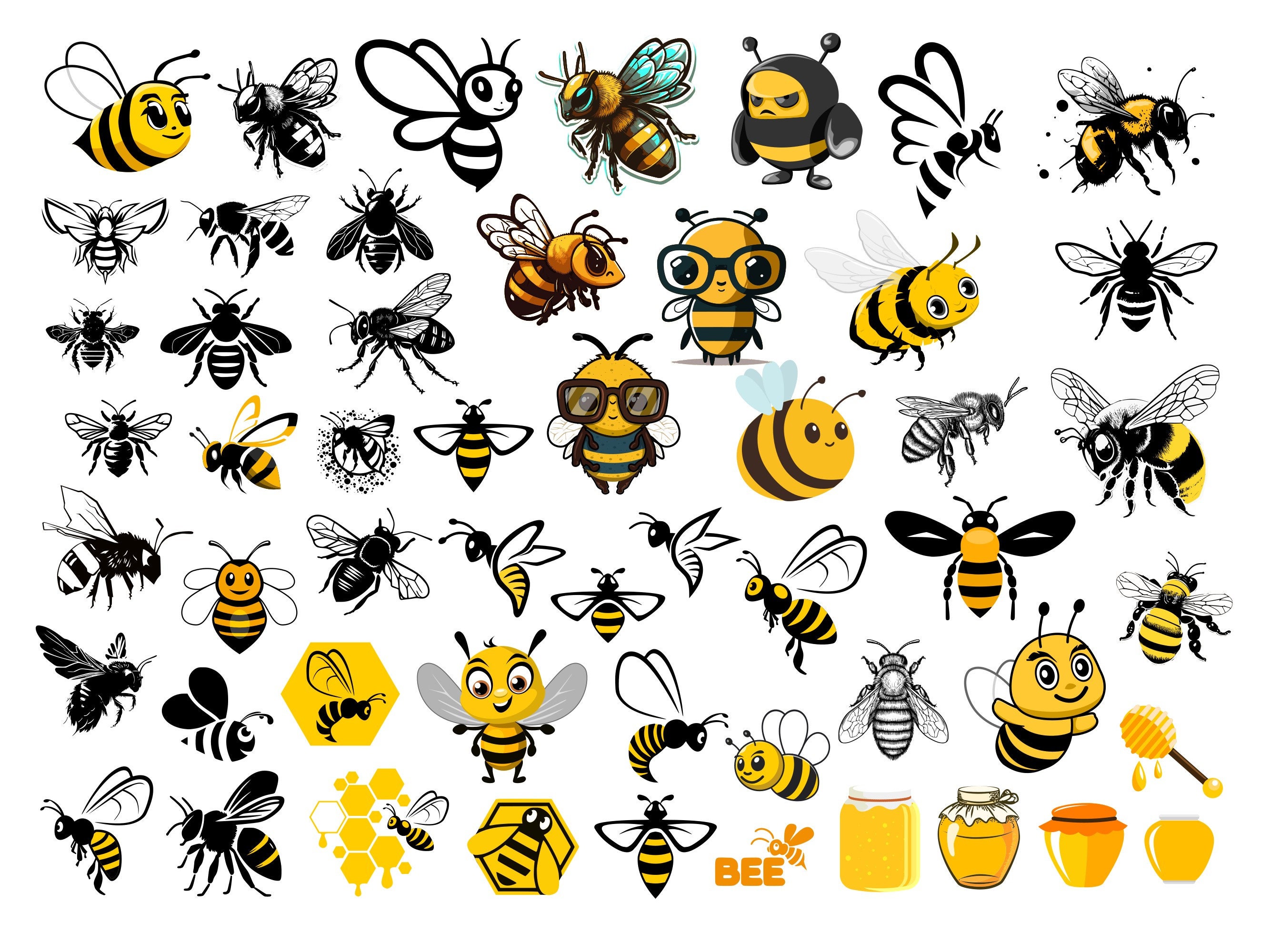 Bee Svg Clipart, Cute Bee Clipart, Bee Design, Bee Art, Bee Bundle, Bee ...
