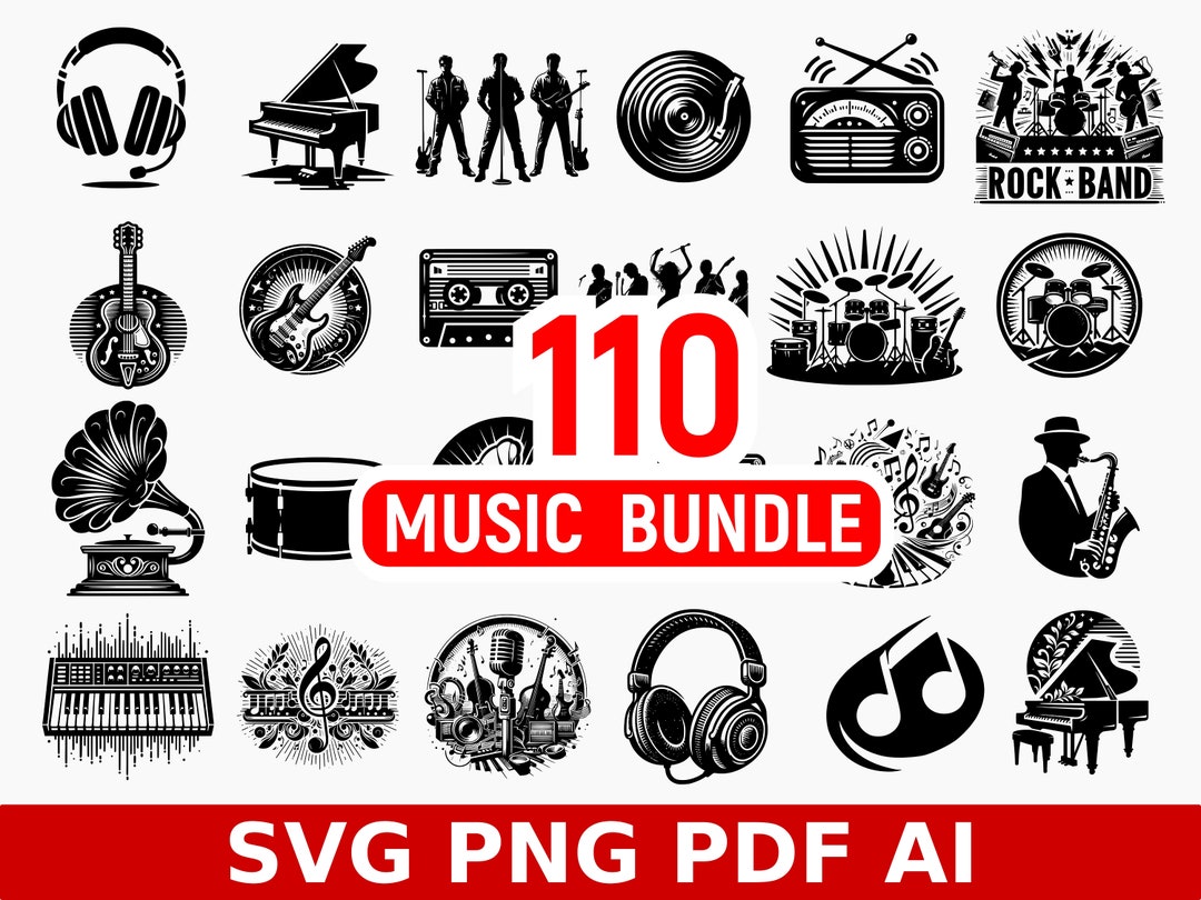 110 Music Vector Design Files: SVG, PNG, PDF Clipart Bundle - Etsy