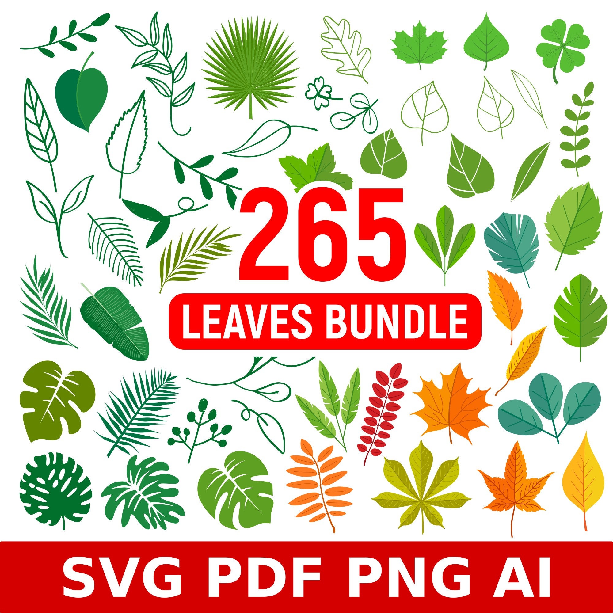 265 Leaves SVG Bundle, Leaves Clipart Png, Floral Clipart, Leaves Pdf ...