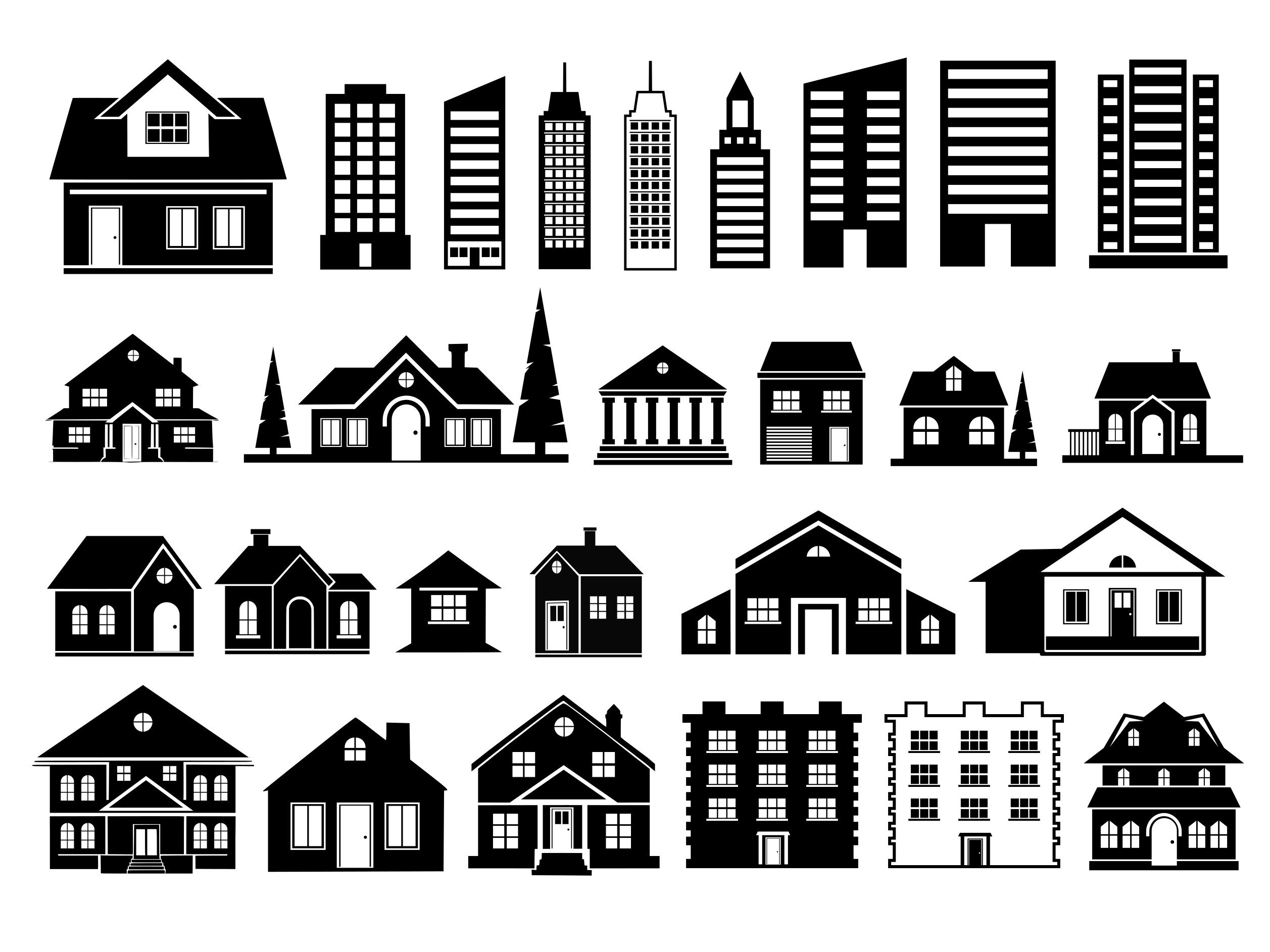 Houses Clipart Set, House Vector Bundle, House Svg, Building Svg, Home ...