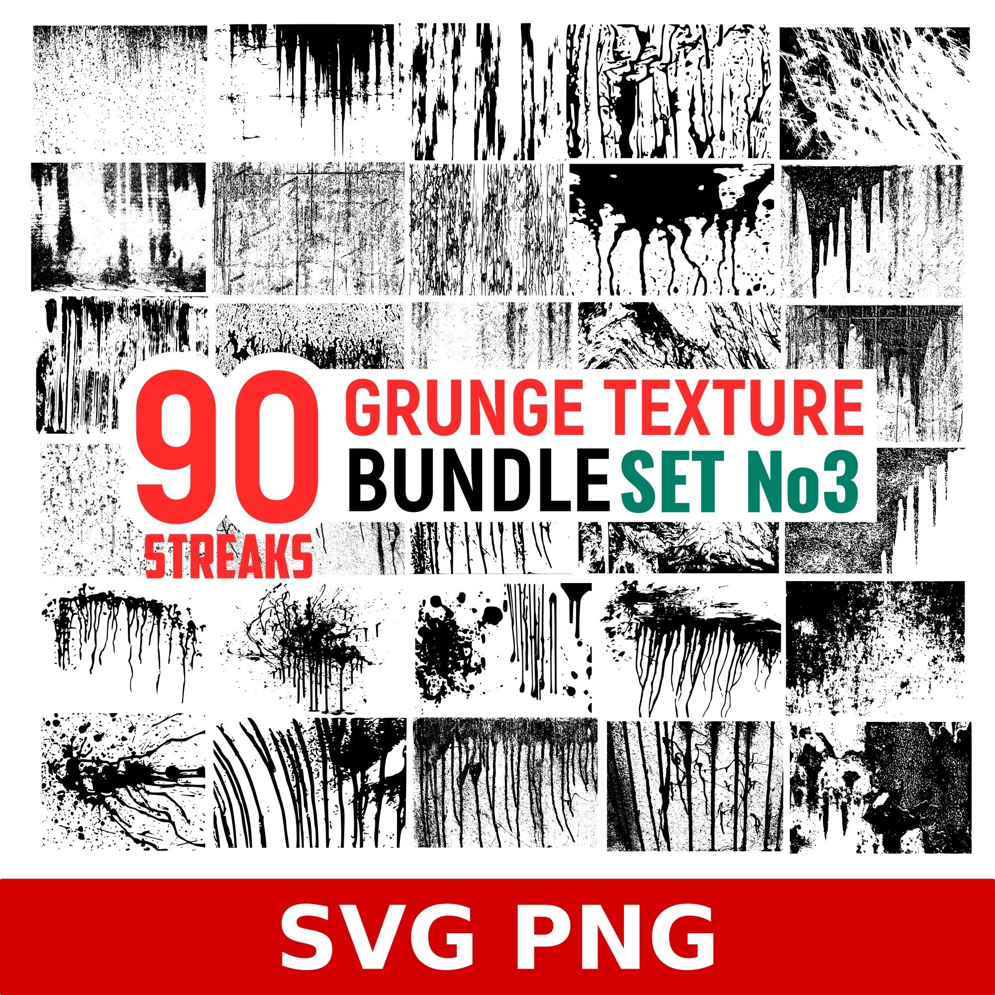 90 Grunge Texture Streaks SVG Bundle - Set 3, Grunge Svg, Grunge ...