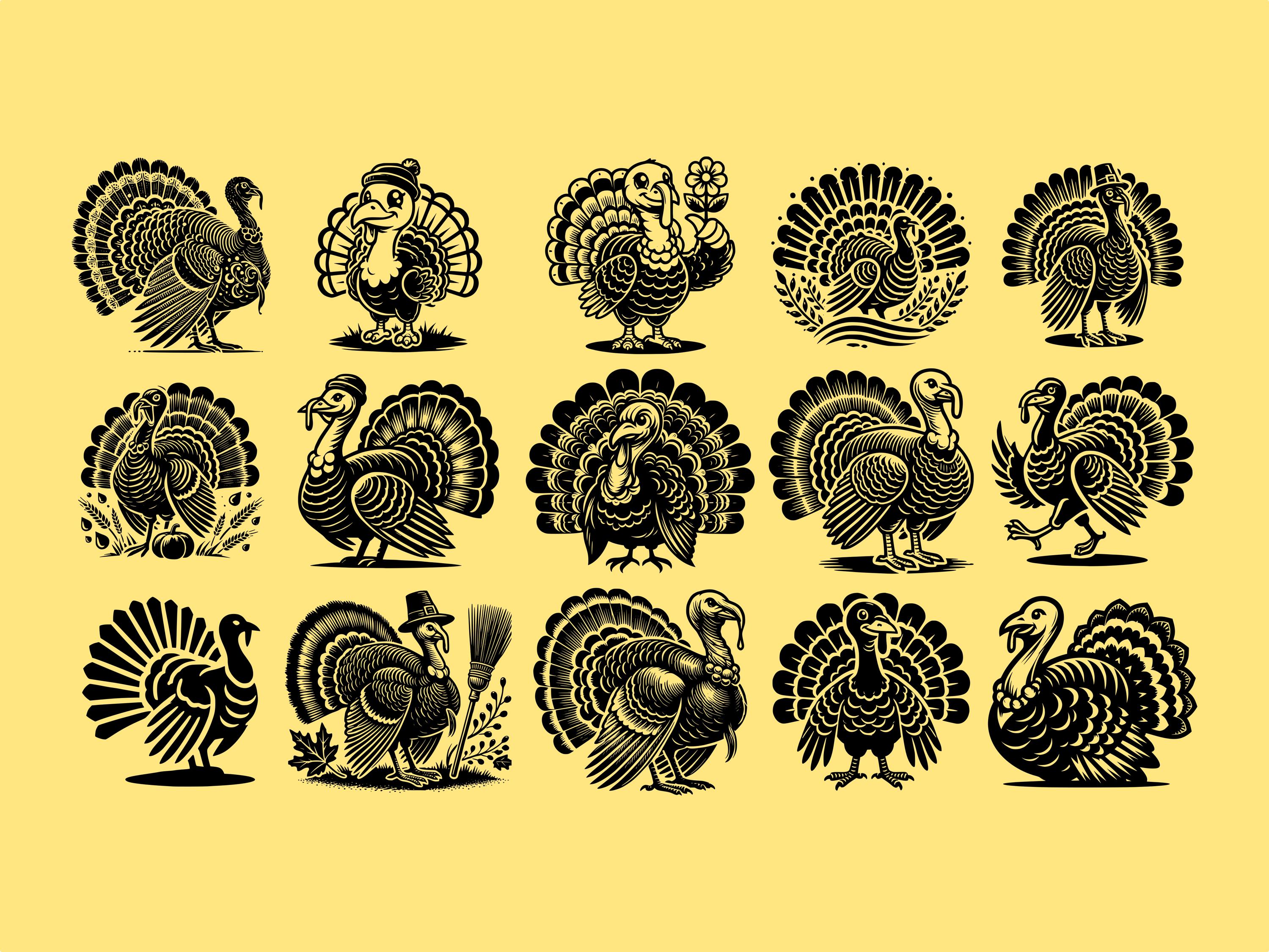 60 Bird Turkey Design SVG PDF PNG Bundle – Clipart Silhouette Vector ...