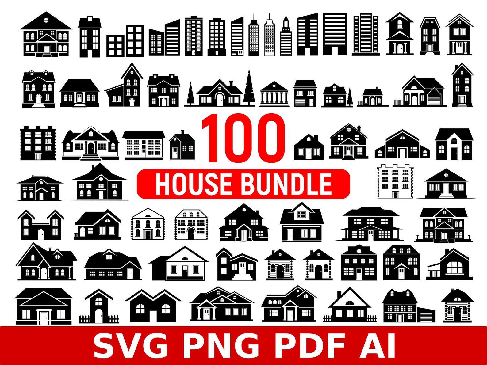 Häuser Clipart-Set, Haus Vektor-Bundle, Haus svg, Gebäude svg, Haussvg ...