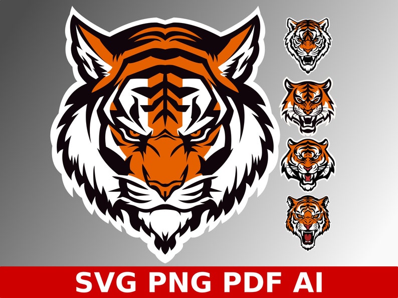 5 Tiger Design for T-shirt SVG Clipart Bundle, Tiger Svg, Tiger Cut ...