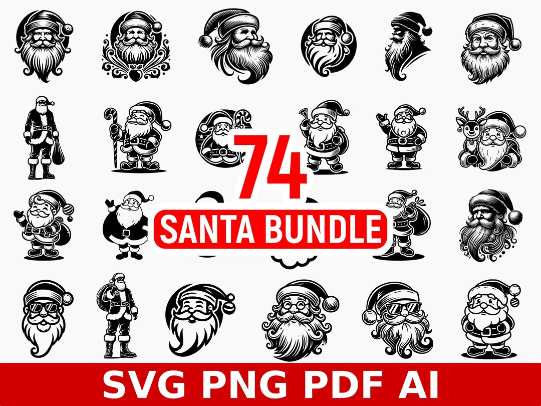 Santa Claus Vector Design Bundle: Christmas SVG, PNG, PDF (74 Designs ...
