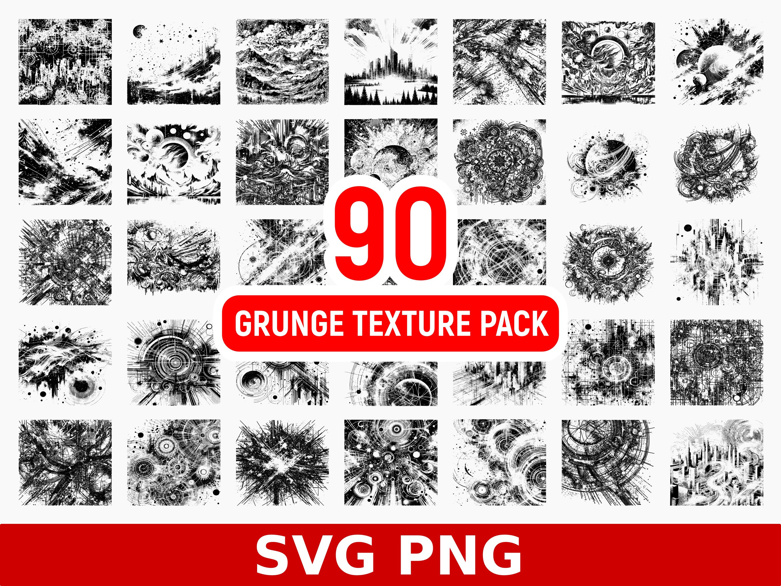 90 New Grunge Distressed Texture SVG PNG Bundle Clipart Distressed ...