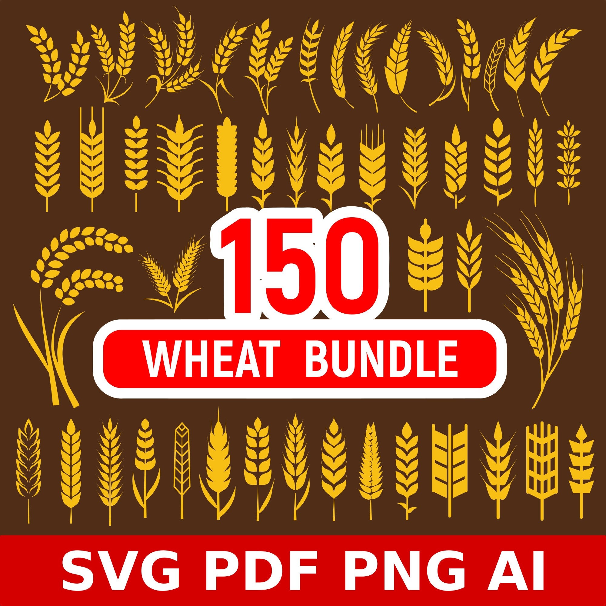 150 Wheat SVG Clipart Bundle, Farm Svg Clipart, Farm Vector, Wheat ...