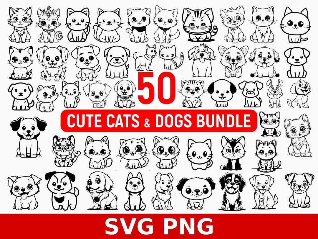 50 Cute Dogs and Cats SVG Clipart, Pet SVG Bundle, Cute Pet Designs ...