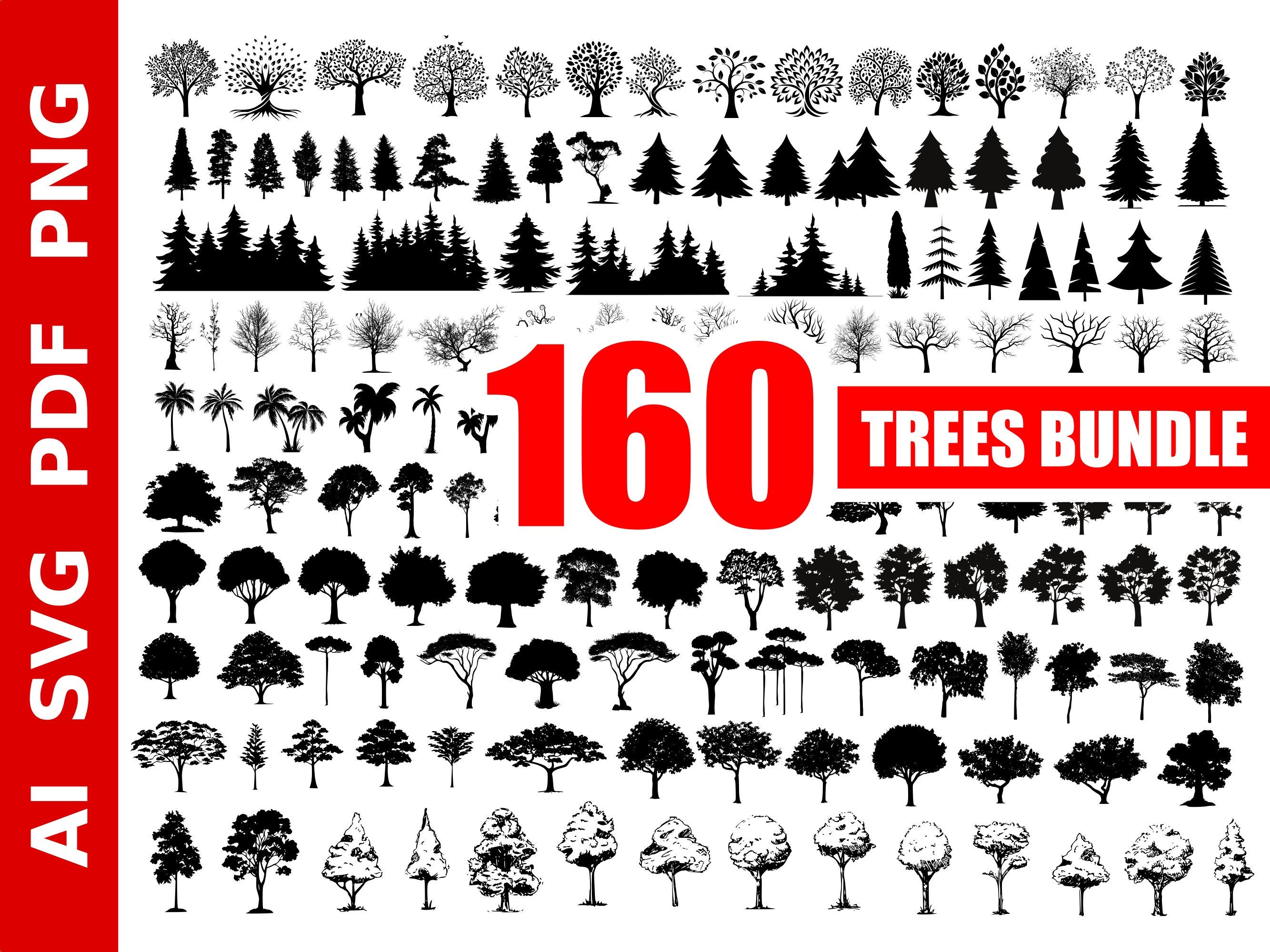 Trees Svg, Trees Bundle, Tree Silhouette, Tree Cut, Tree Cricut, Forest ...