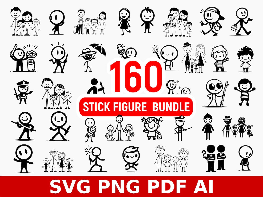 160 Stick Figure Family Clipart Bundle (SVG, PNG, PDF) - Etsy UK
