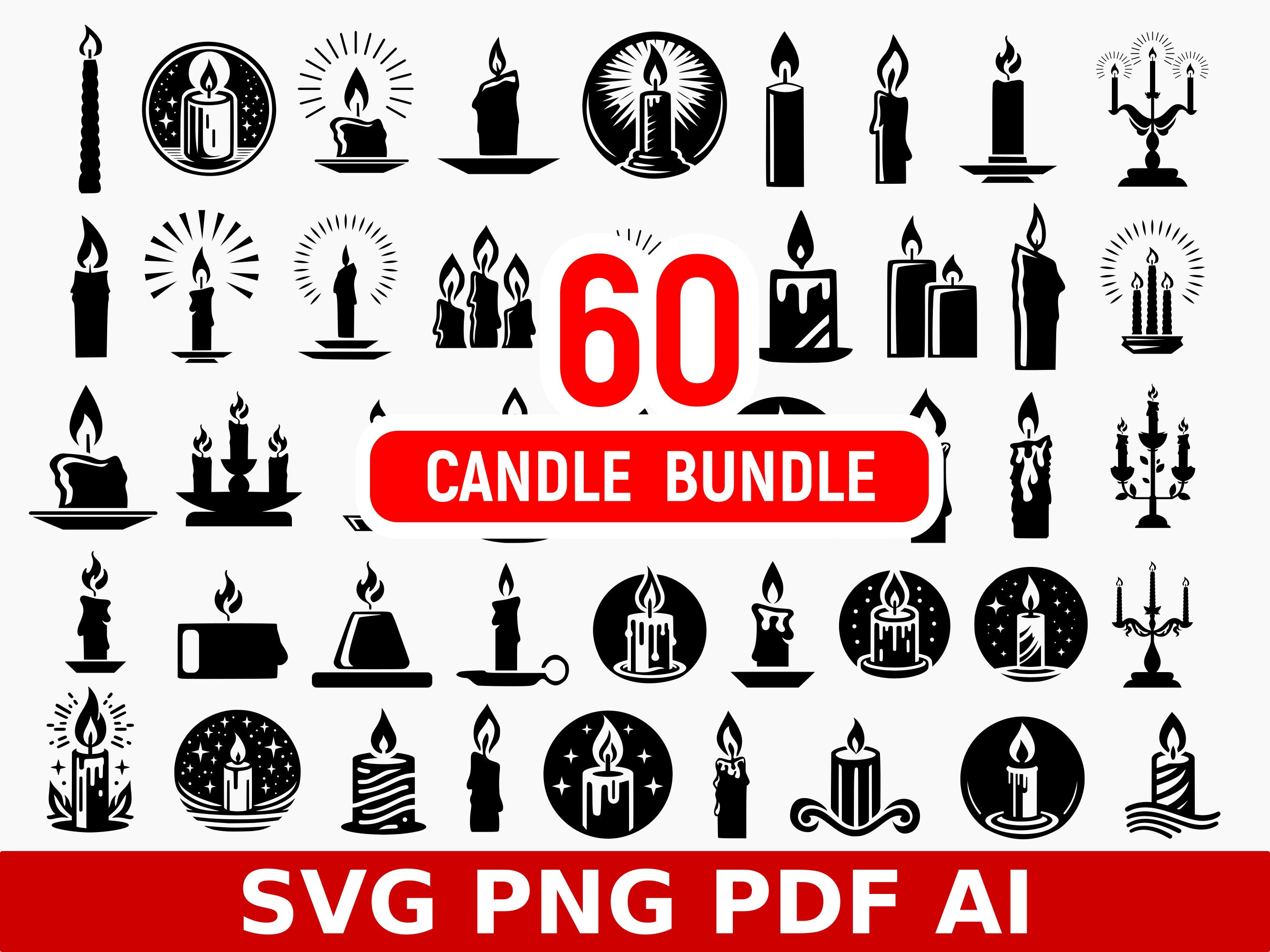 60 Candle SVG PNG PDF Bundle Clipart | Candle Silhouette | Candle ...
