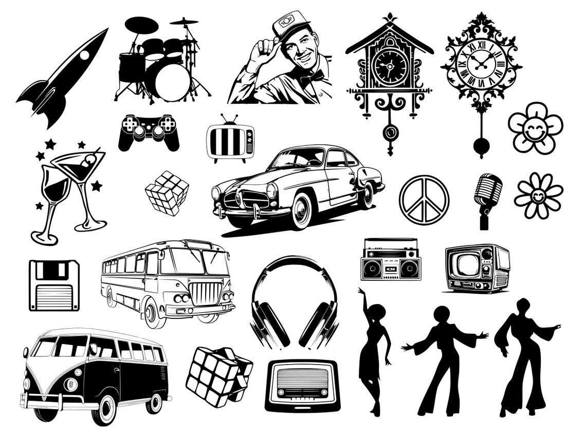 160+ Retro SVG Clipart Bundle, Retro Vector, Retro Elements, Retro ...