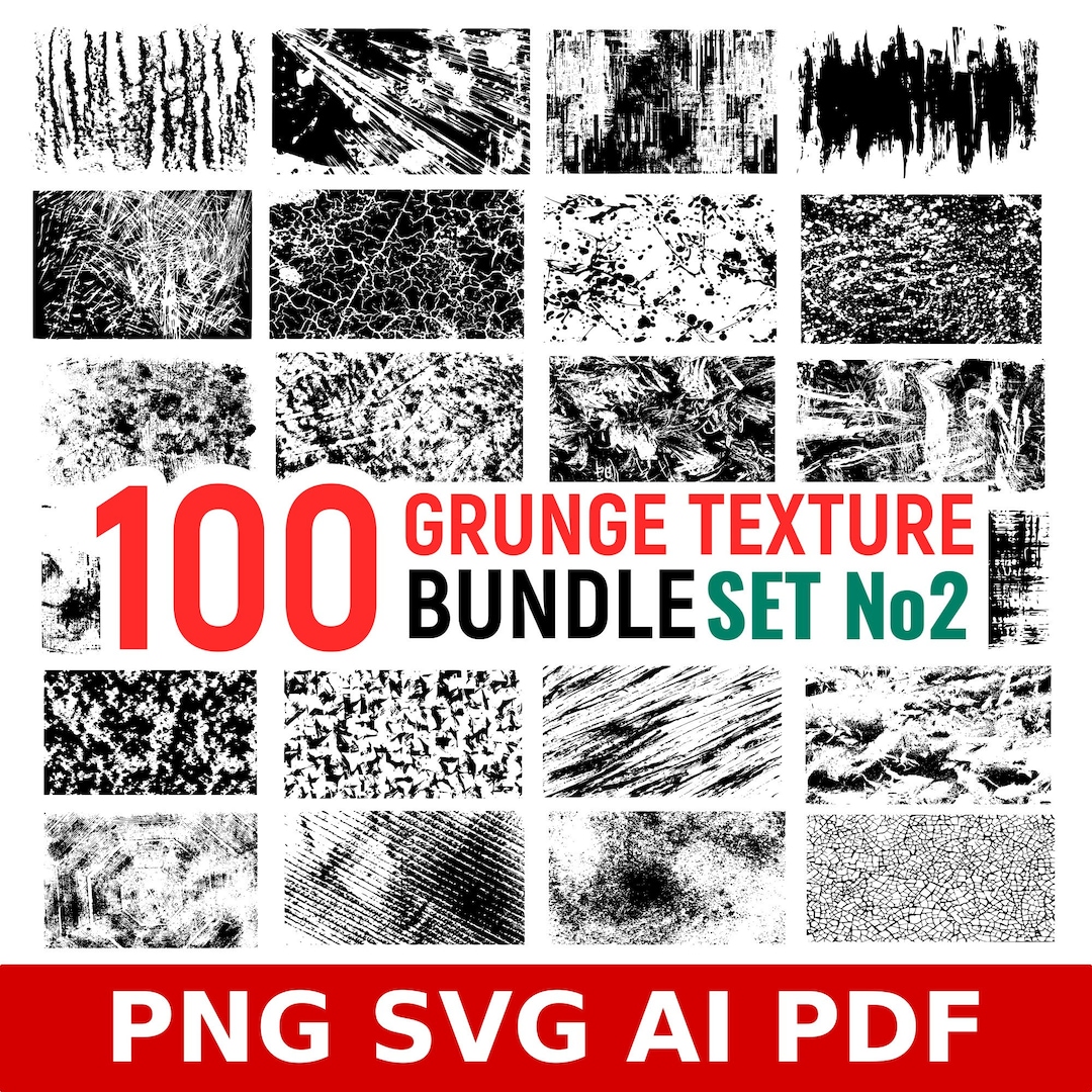 100 Grunge Texture SVG Bundle: Distressed Overlays (digital Download ...