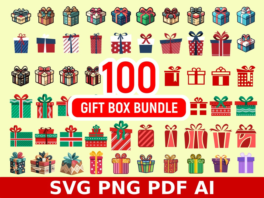 100 Gift Box Design SVG, PNG, PDF Bundle Clipart | Box Svg | Gift Box ...