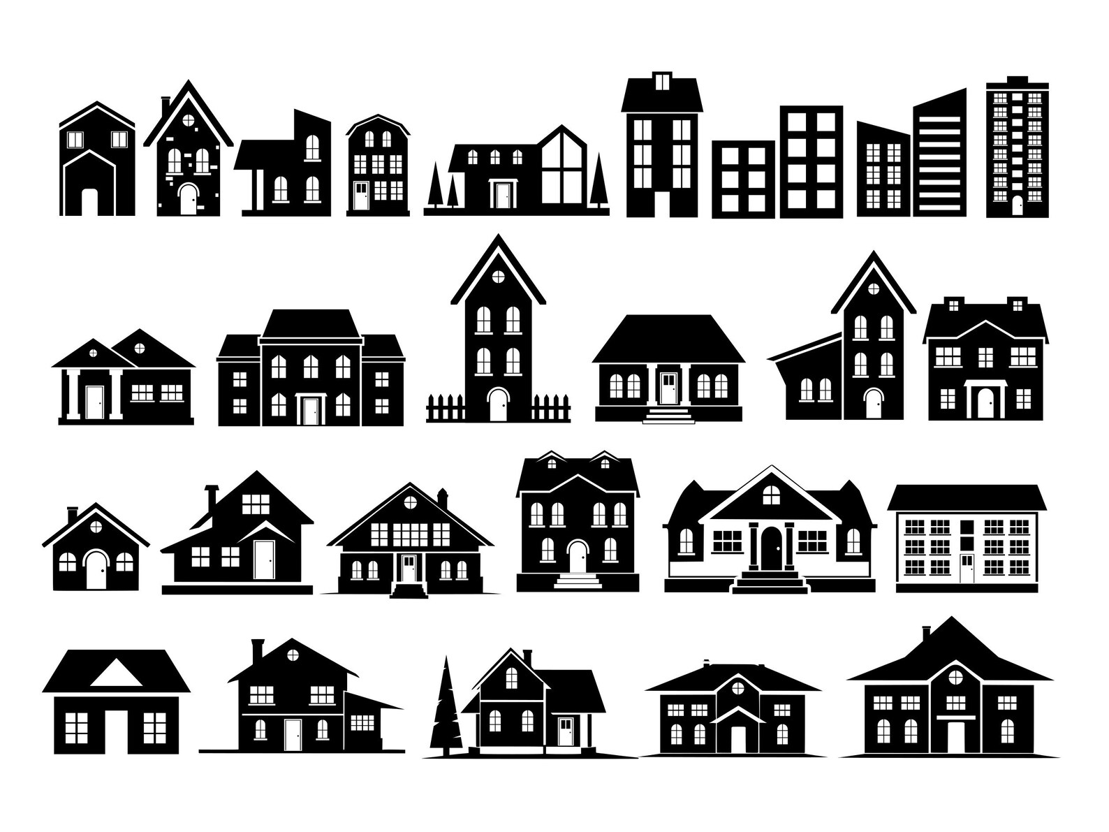 Houses Clipart Set, House Vector Bundle, House Svg, Building Svg, Home ...