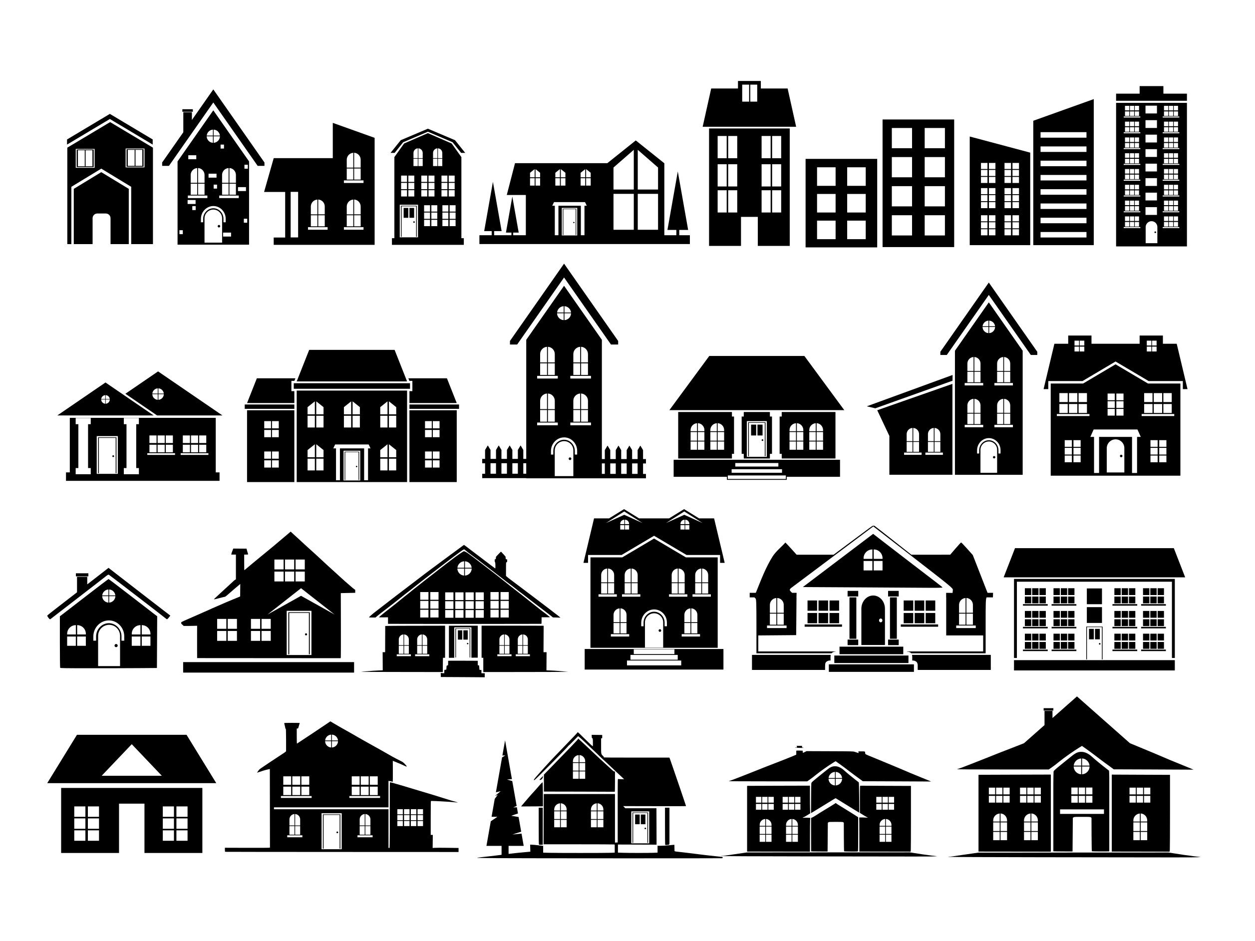 Houses Clipart Set, House Vector Bundle, House Svg, Building Svg, Home ...